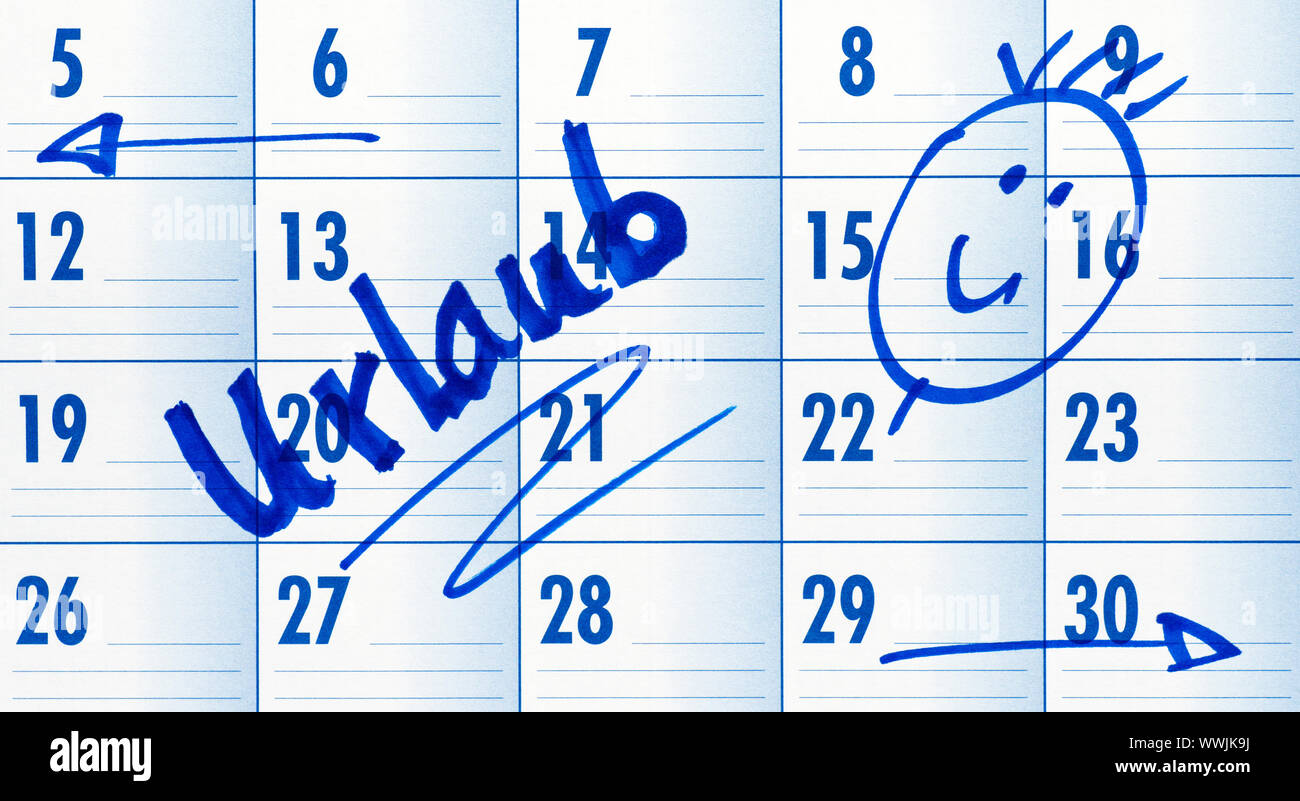 Vacation - Date Calendar Stock Photo - Alamy