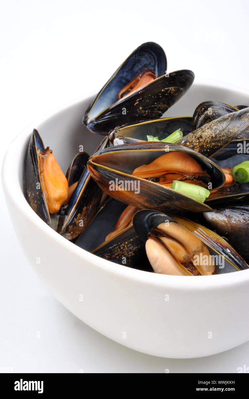 cooked and opened organic mussel ready to eat Stock Photo - Alamy