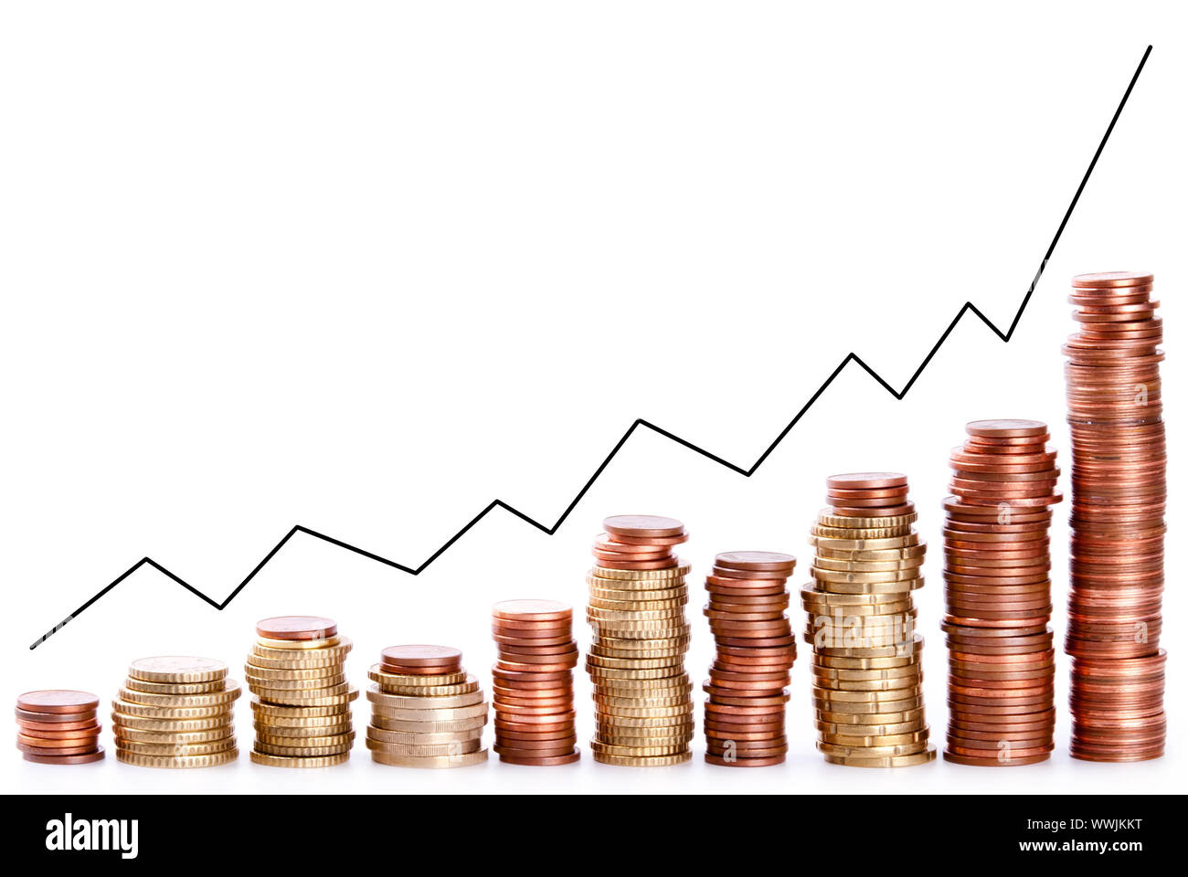 Coin stack ascending with price development Stock Photo - Alamy