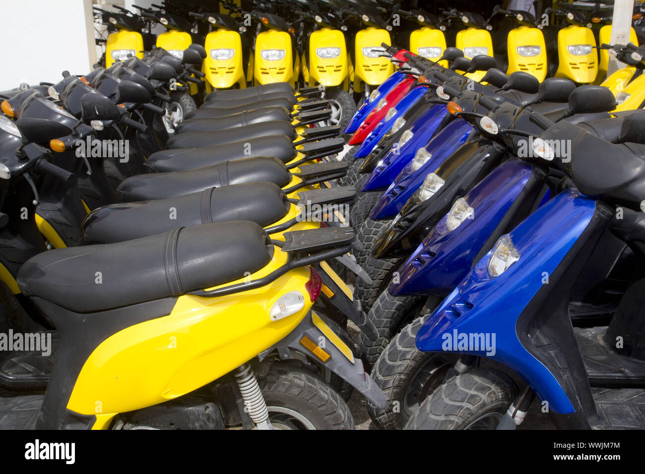 bikes motorbikes motorcycles rows in a renting shop Stock Photo - Alamy