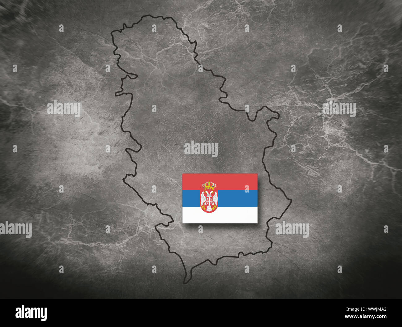 Map of Serbia and the Flag of Serbia, concrete background Stock Photo ...