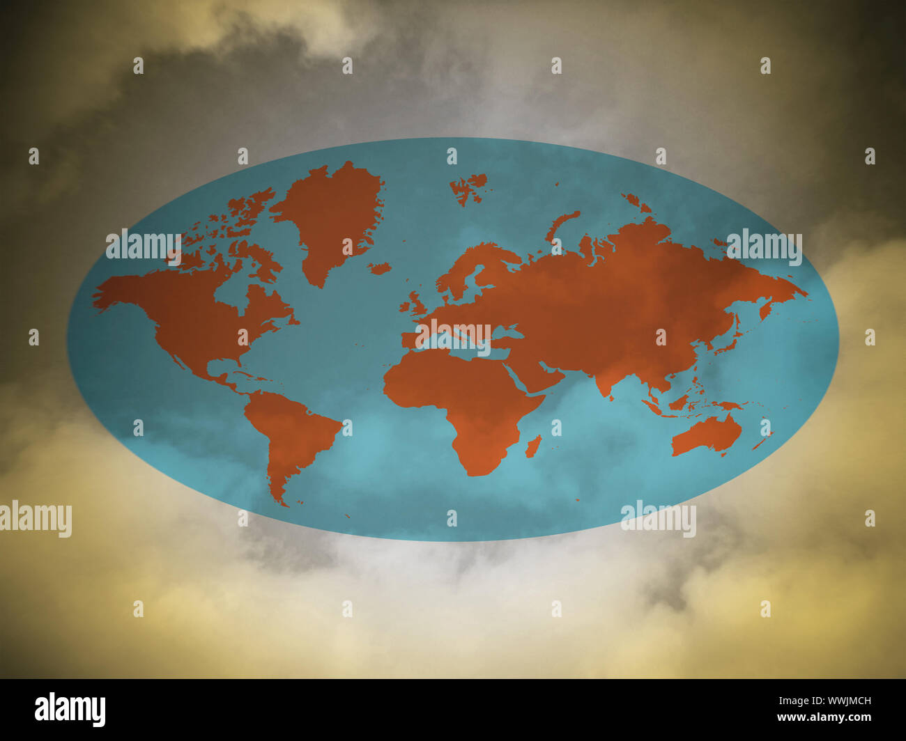 A map of the world, dark clouds in the background Stock Photo - Alamy