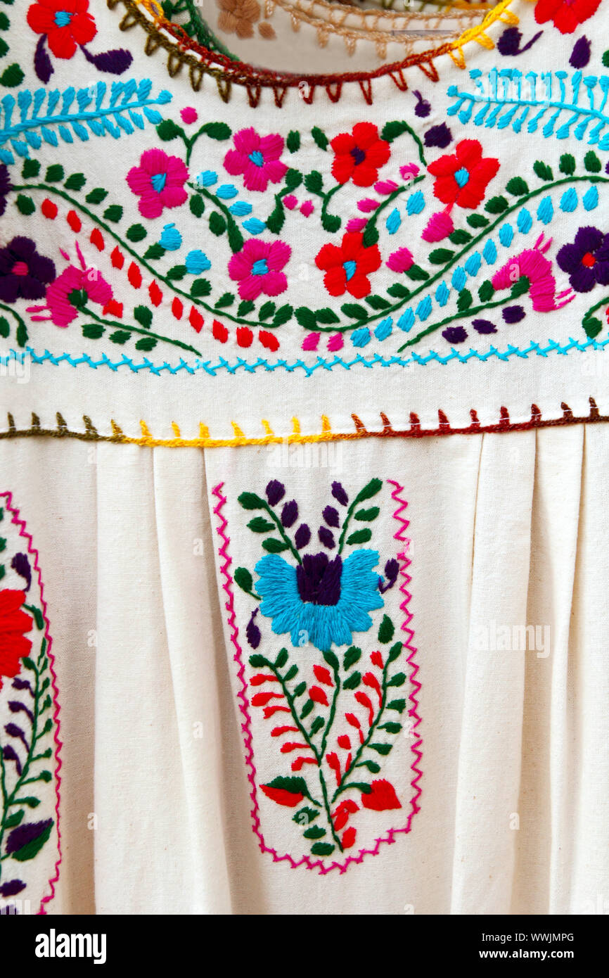 Mexican embroidered Chiapas dress detail Stock Photo - Alamy
