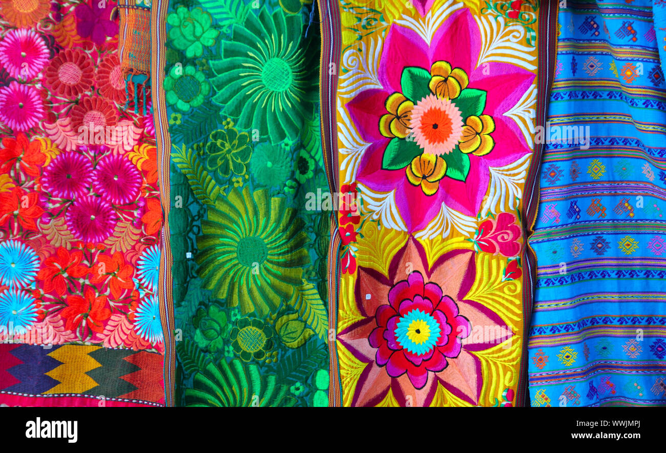 Mexican colorful serape traditional embroidery colorful fabrics Stock ...