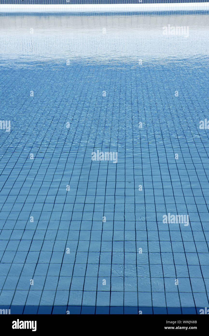 Blue tiles pool water waves perspective summer background Stock Photo ...