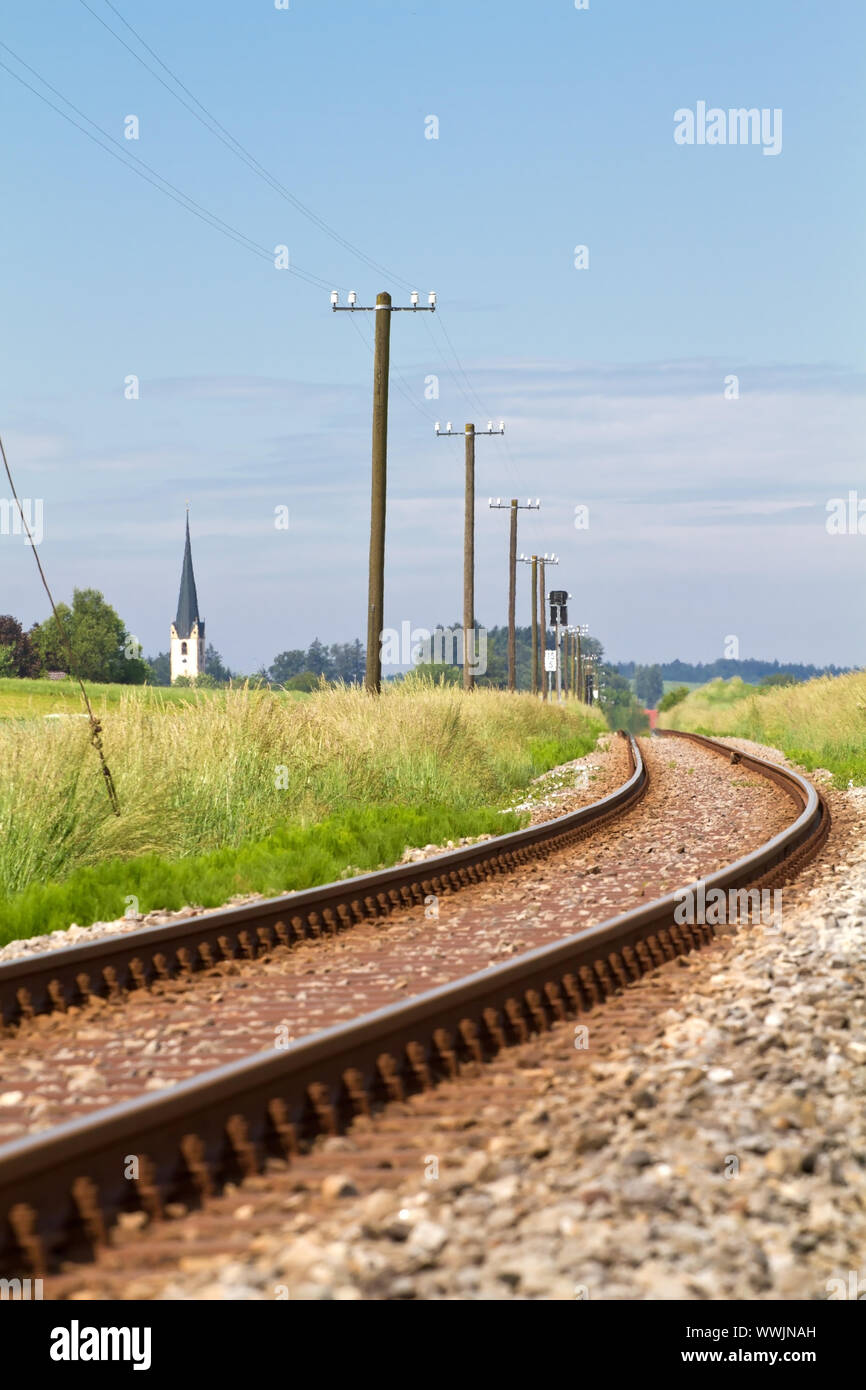 Single-track railway line in rural areas, Bavaria Stock Photo - Alamy