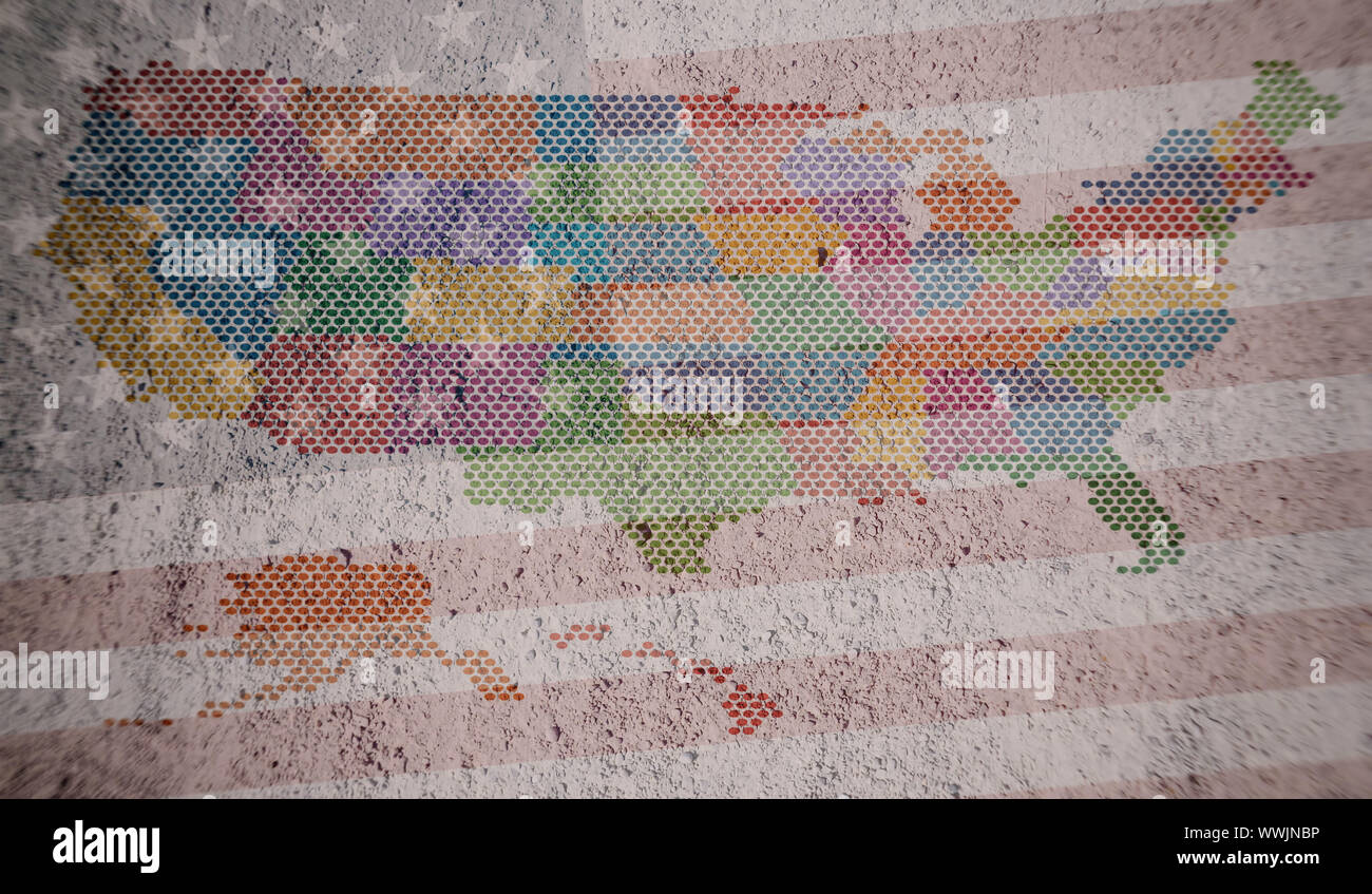 Map USA and Flag USA, background, texture, blurred image, double ...