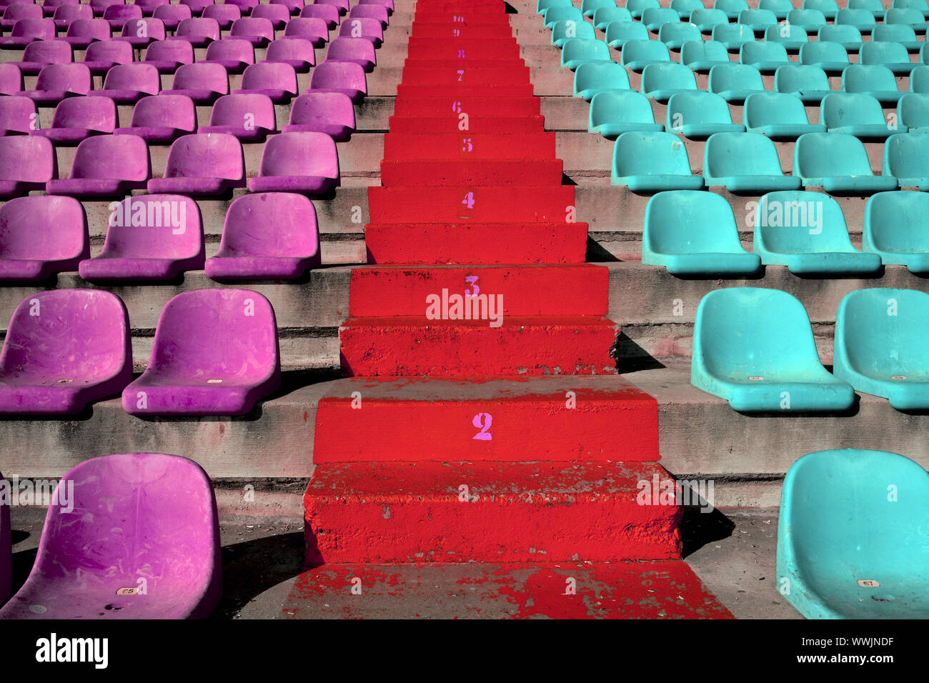 stadium colorful grandstand stands perspective Stock Photo - Alamy