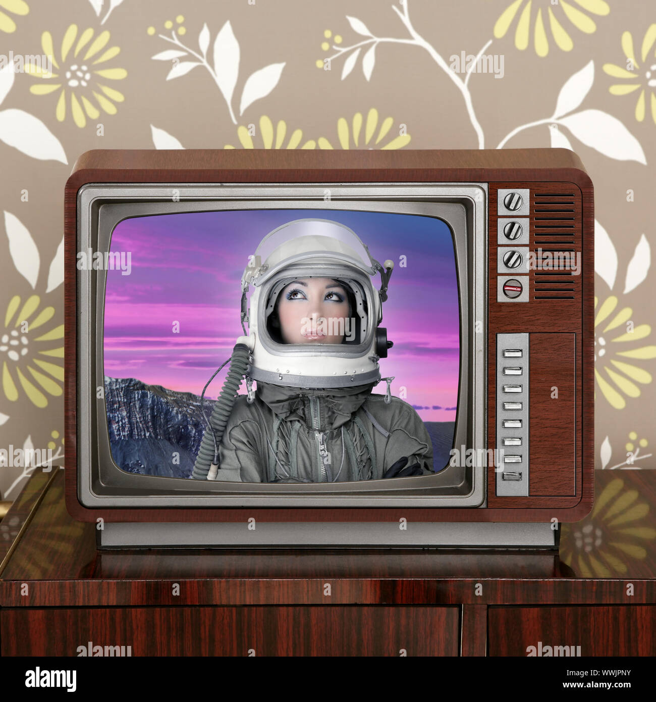 space odyssey mars astronaut on retro 60s tv moon discovery metaphor ...