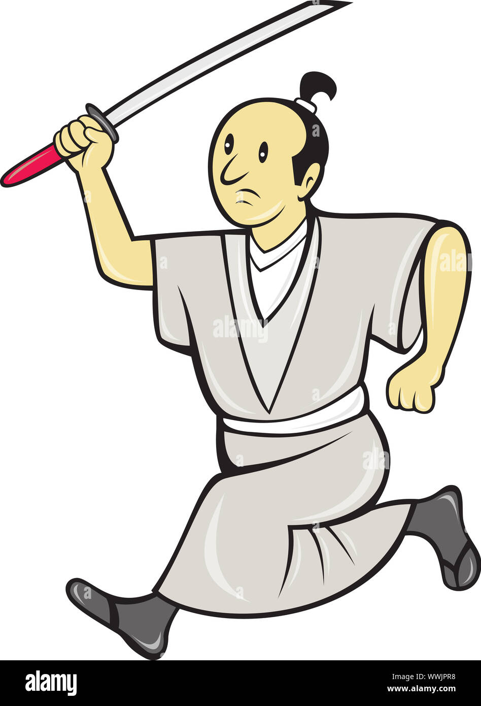 illustration of a Japanese samurai warrior with sword done in cartoon ...
