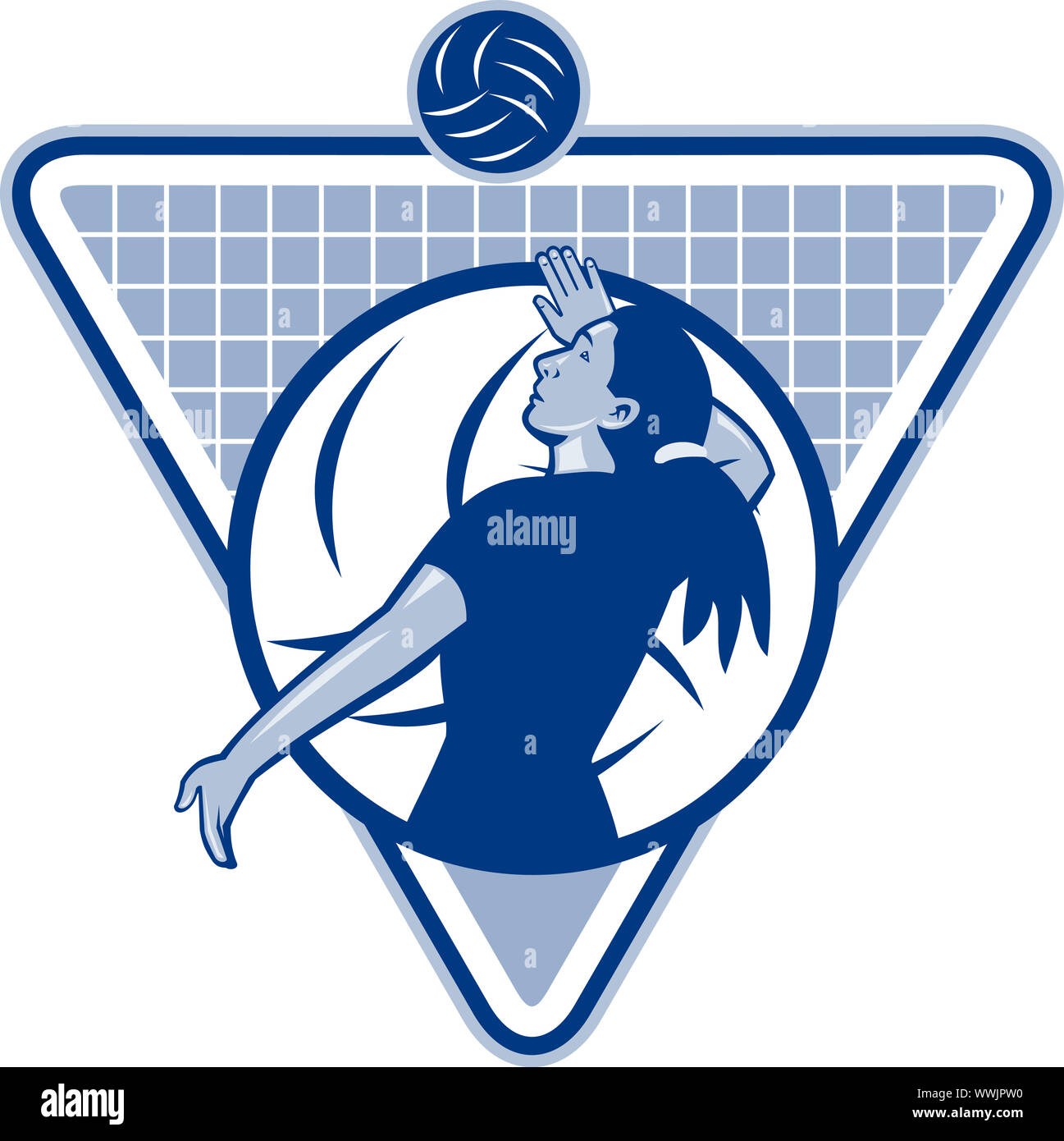Illustration of a female volleyball player serving ball viewed from ...