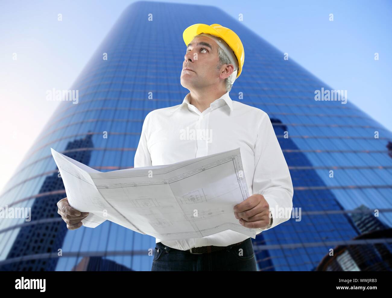 expertise architect senior engineer plan looking up city construction ...