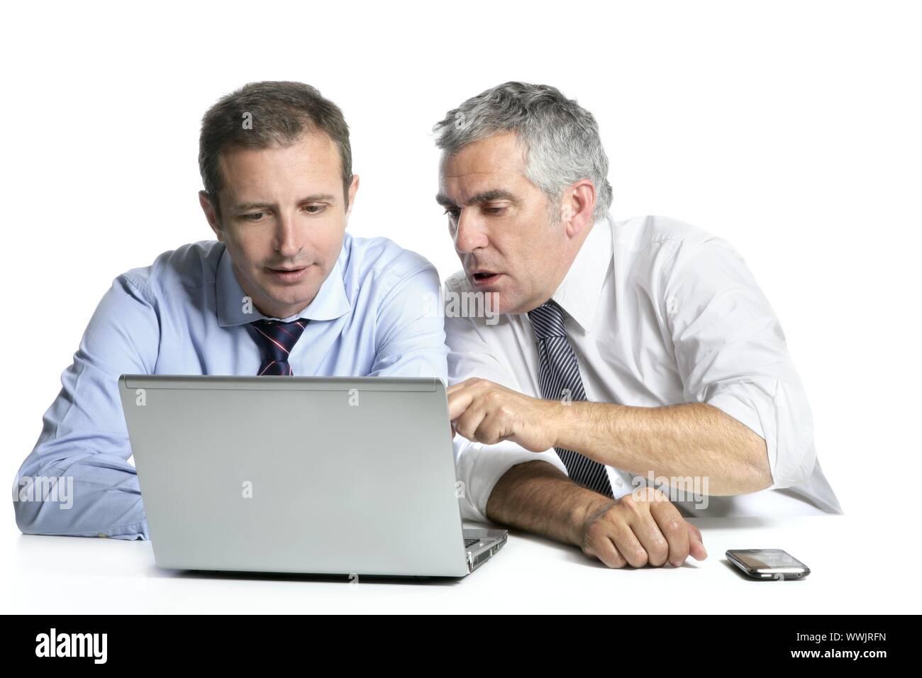 expertise businessman team working laptop computer white desk Stock Photo - Alamy