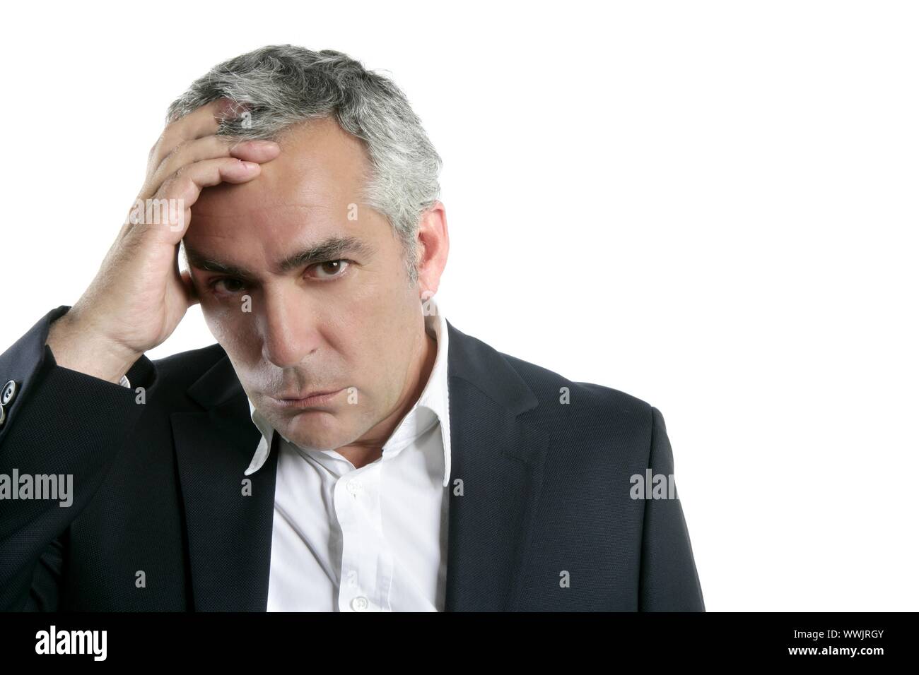 gray hair sad worried senior businessman expertise man isolated on ...