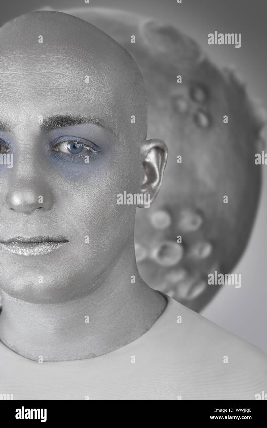 alien man portrait futuristic silver skin extraterrestrial space ...