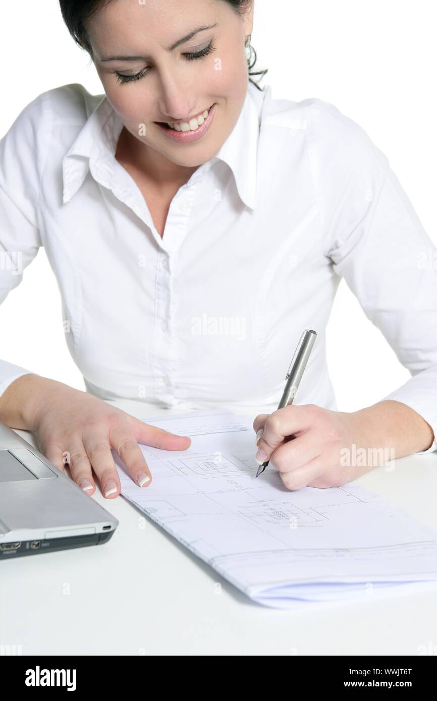 Agreement sign woman signing document isolated on white Stock Photo - Alamy
