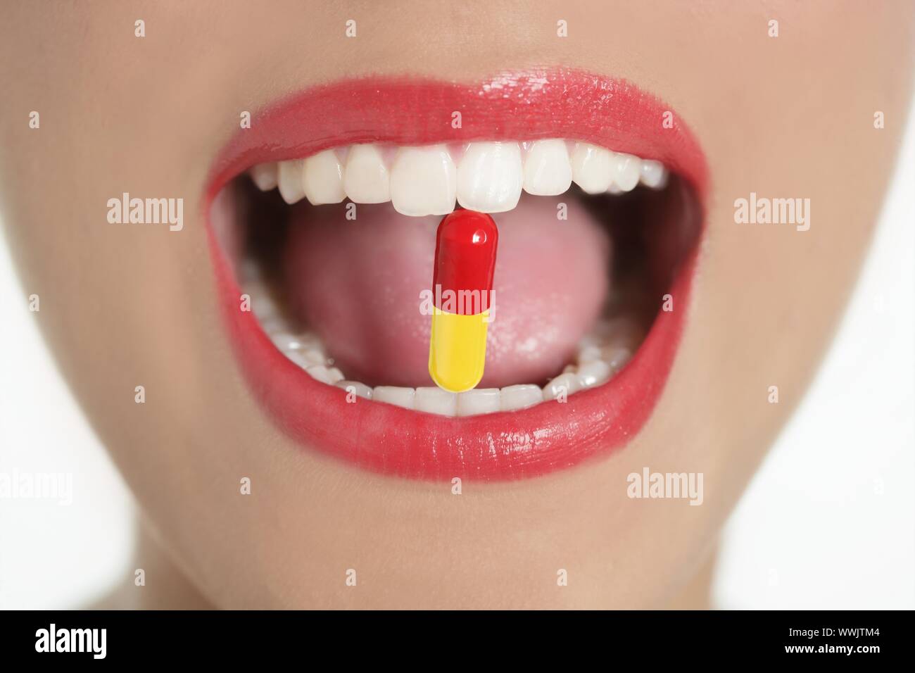Lady red lipstick eating hi-res stock photography and images - Alamy