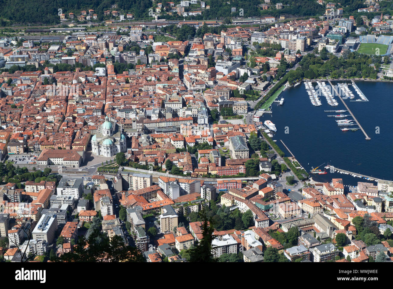 The Italian small town of Como seen from above Stock Photo - Alamy