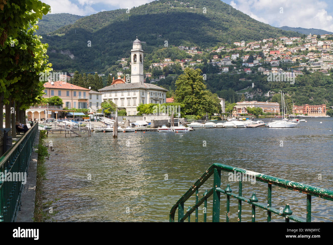 The town of Cernobbio with boat harbour on Lake Como, Italy Stock Photo ...