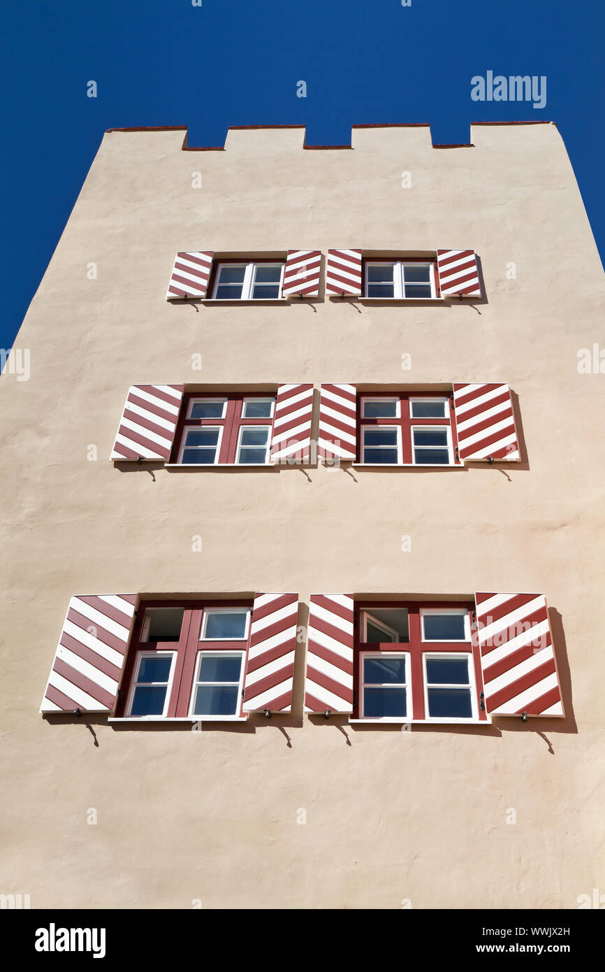 Red tower, moated castle at the Inn Stock Photo - Alamy