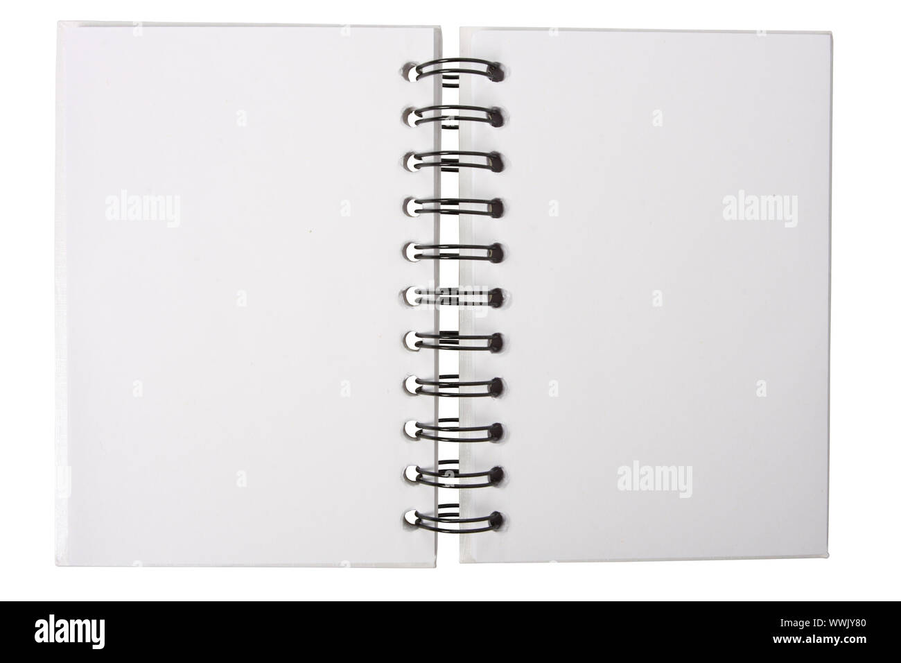 White notebook with black ring binders, isolated on white, open in the ...