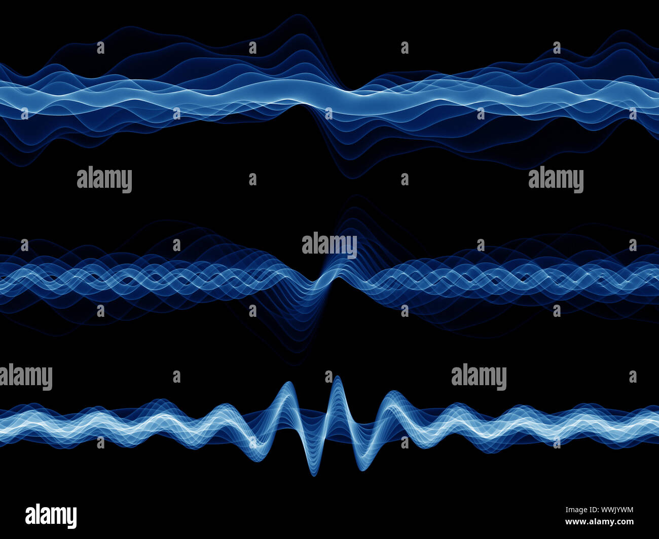 Abstract sound wave rendered in blue against black background Stock ...