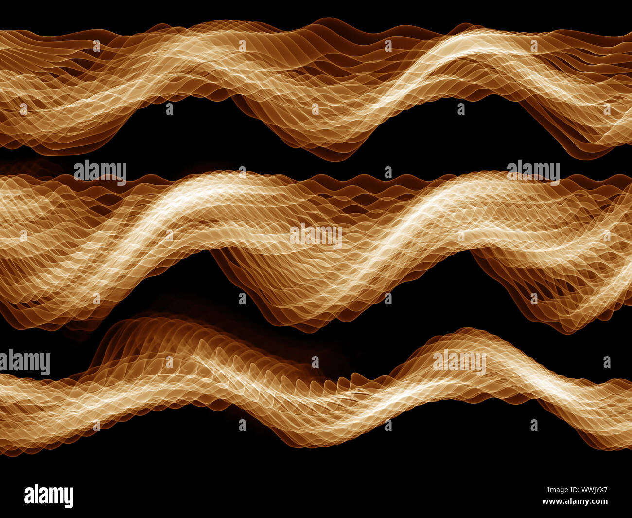 Abstract sine waves rendered in yellow against black background Stock ...