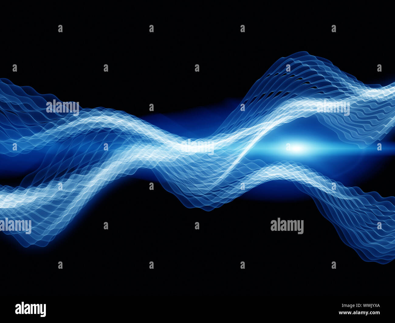 Abstract sine wave rendered in blue against black background Stock ...