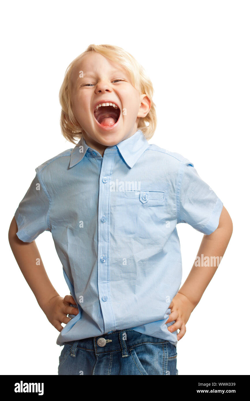 Isolated portrait of a cute young boy screaming Stock Photo - Alamy