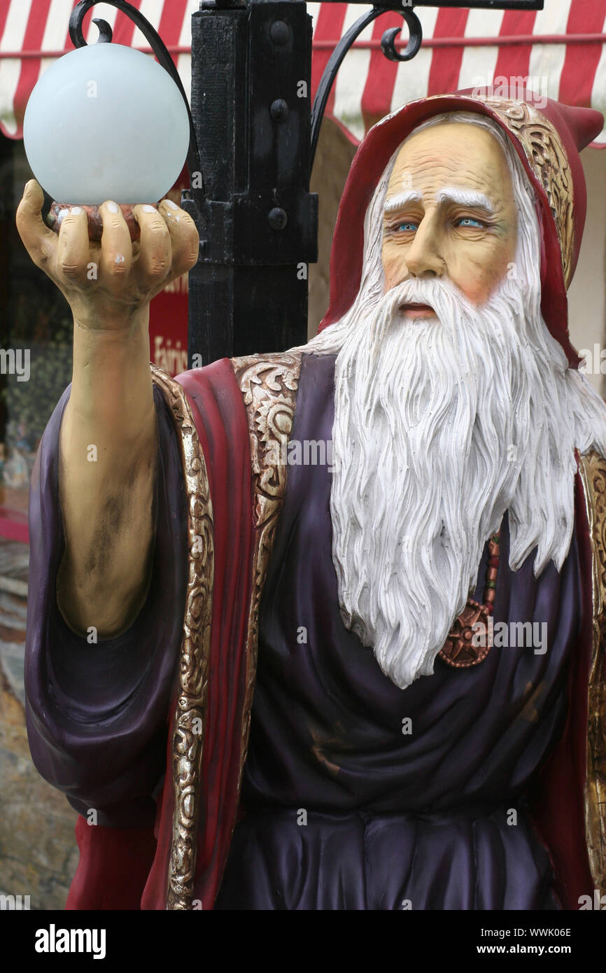 This is a model of Merlin the magician in a cornish seaside resort ...