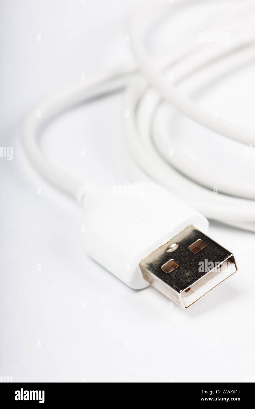 Closeup view of white usb cable Stock Photo - Alamy