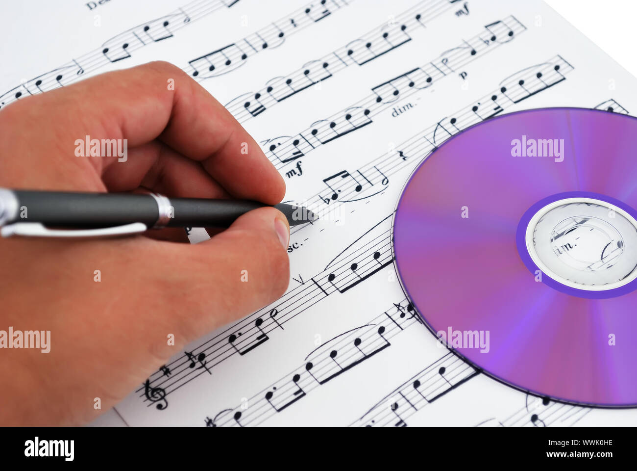 cd or dvd drive, musical notes and hand make notes Stock Photo - Alamy