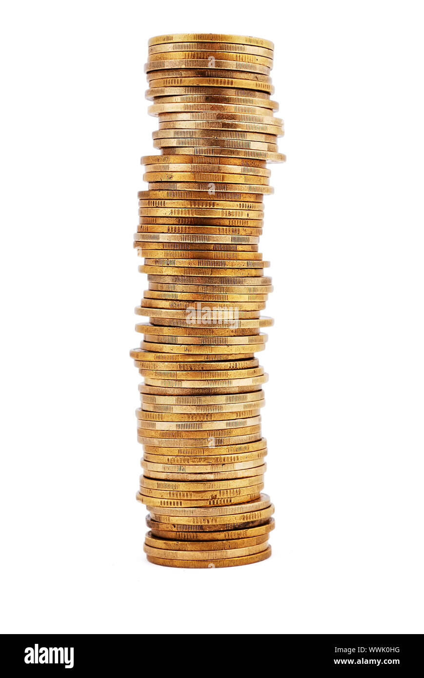 pile of gold coins on a white background Stock Photo - Alamy