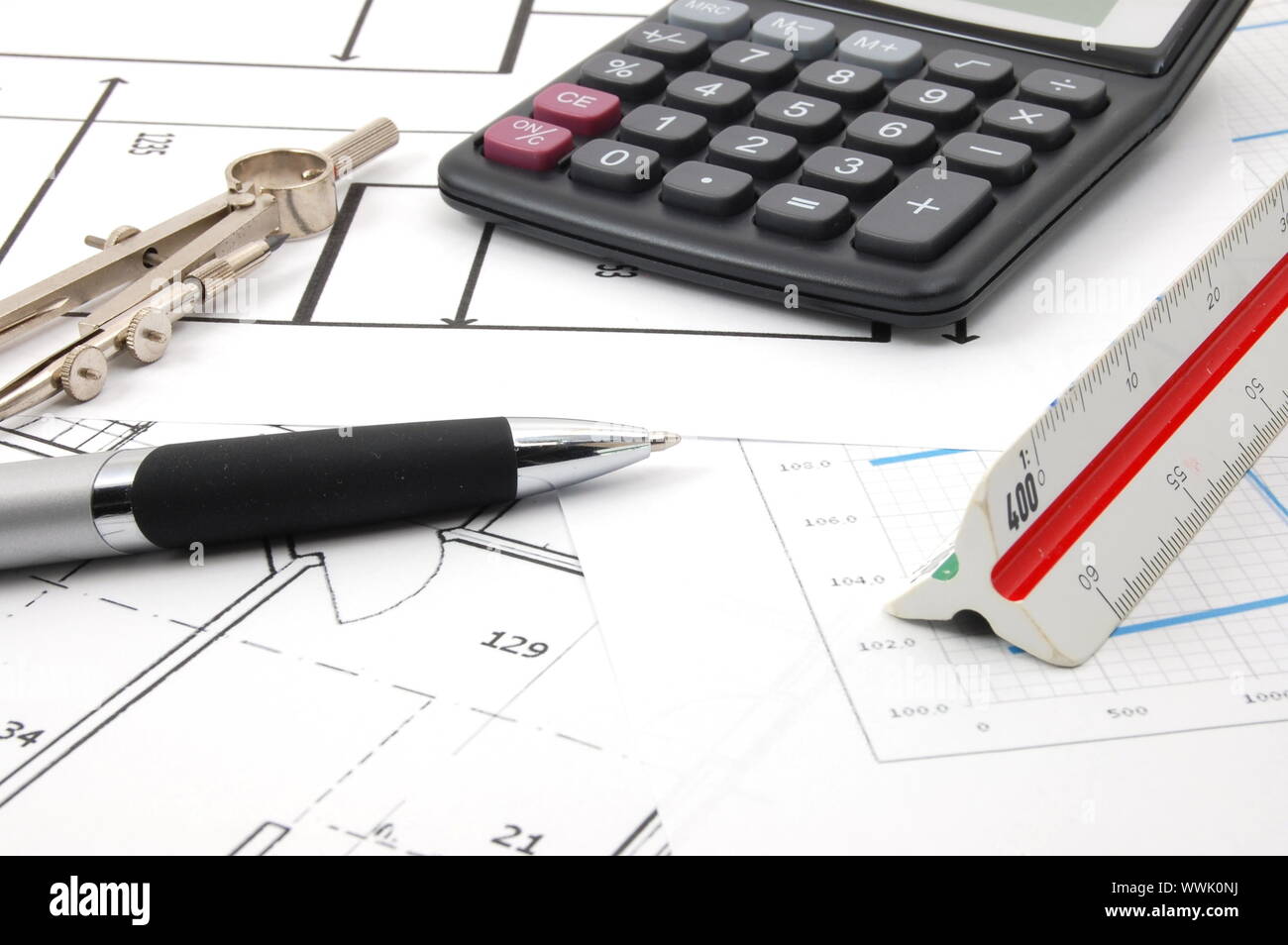 architecture or business still life with plans as background Stock ...