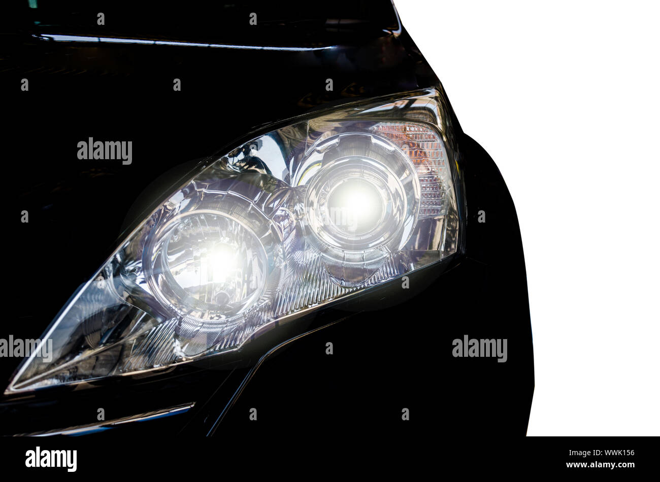 Details of modern car headlights. The system of the car headlights is ...