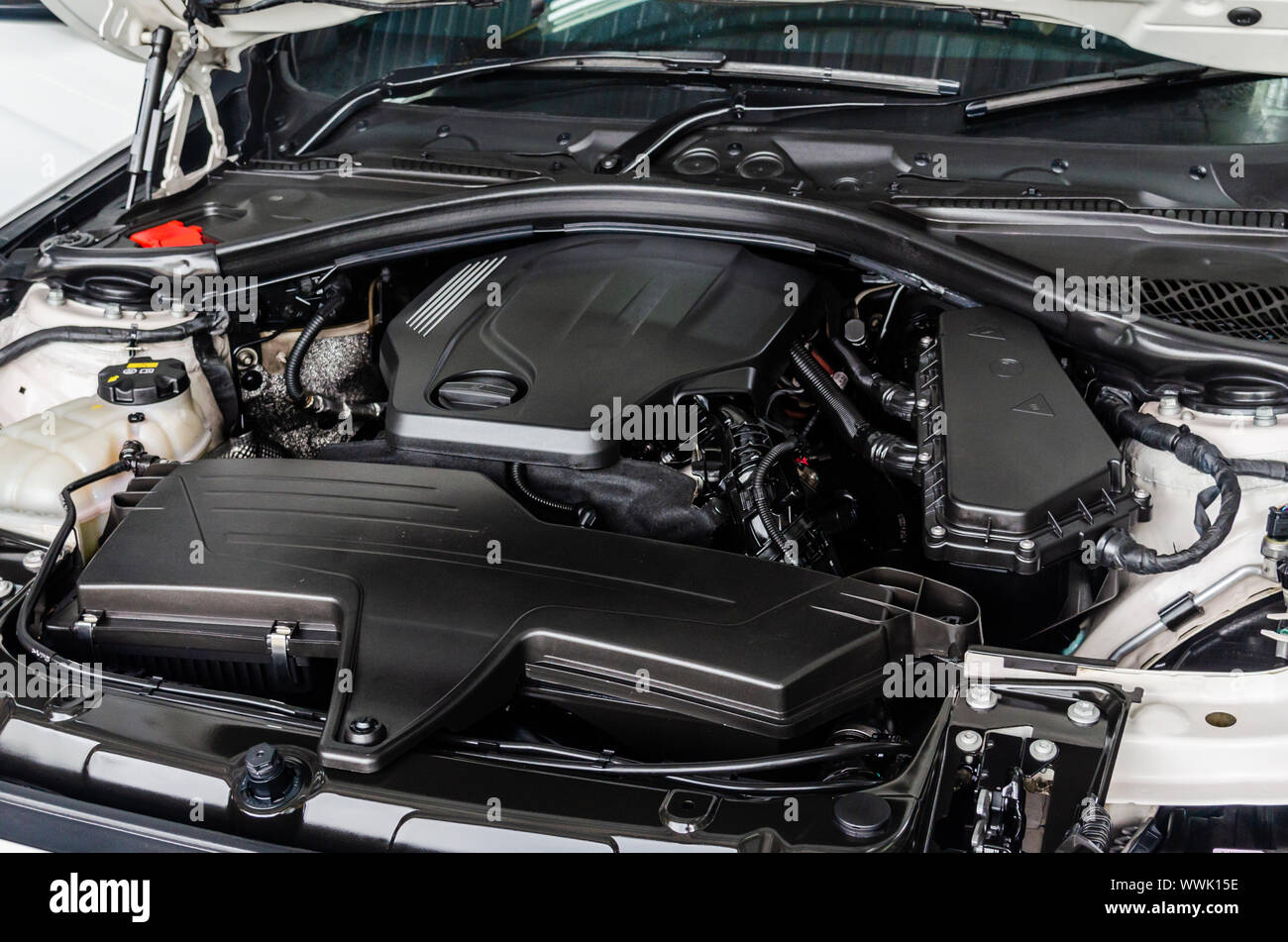 Details of the new engine in the car Stock Photo - Alamy