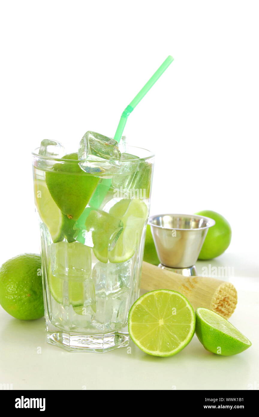 cocktail still life with glass and sliced lemon Stock Photo - Alamy