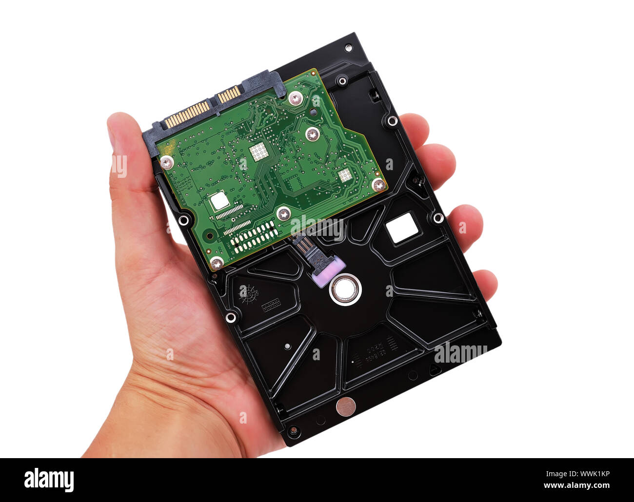 hard drive in hand on a white background Stock Photo - Alamy