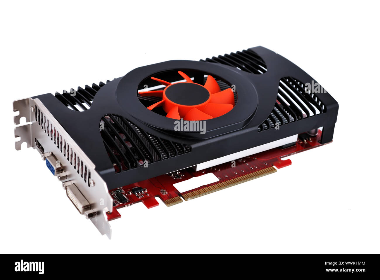 video card with three outputs on a white background Stock Photo - Alamy