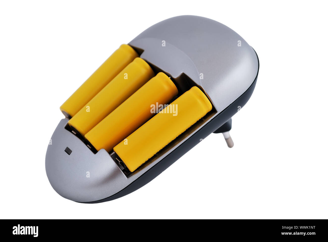 Charger with Batteries yellow on a white background Stock Photo - Alamy
