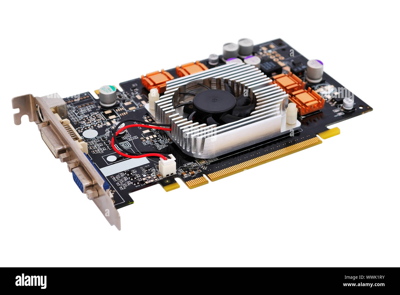 video card with three outputs on a white background Stock Photo - Alamy