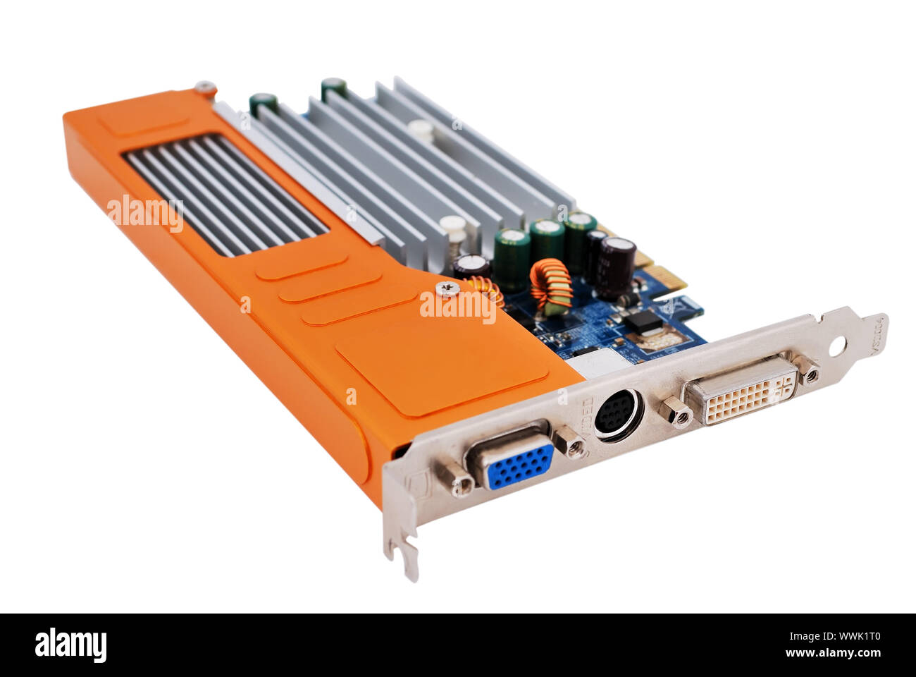 video card with three outputs on a white background Stock Photo - Alamy