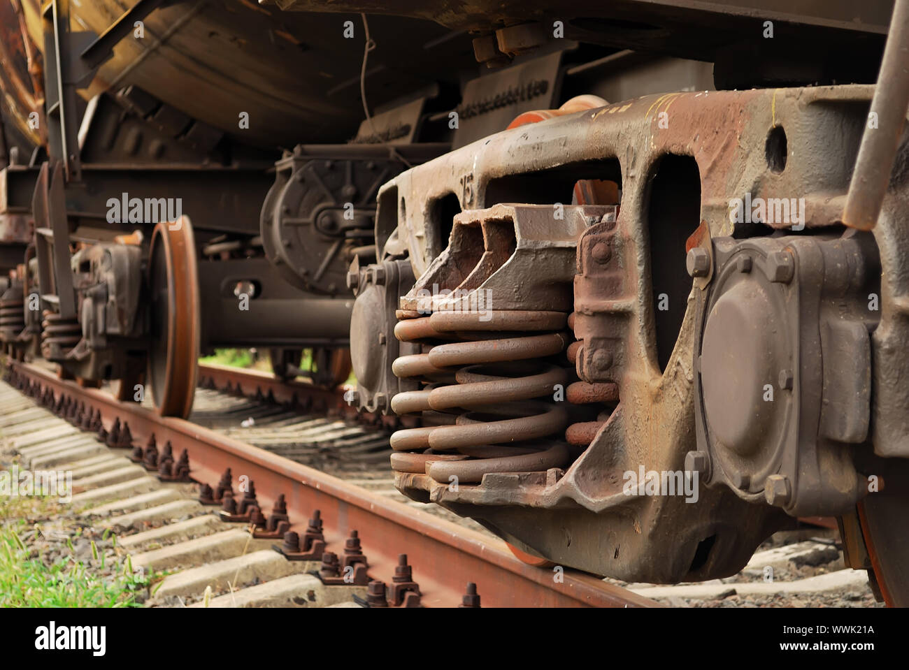 damping suspension freight train. Close-up Stock Photo - Alamy