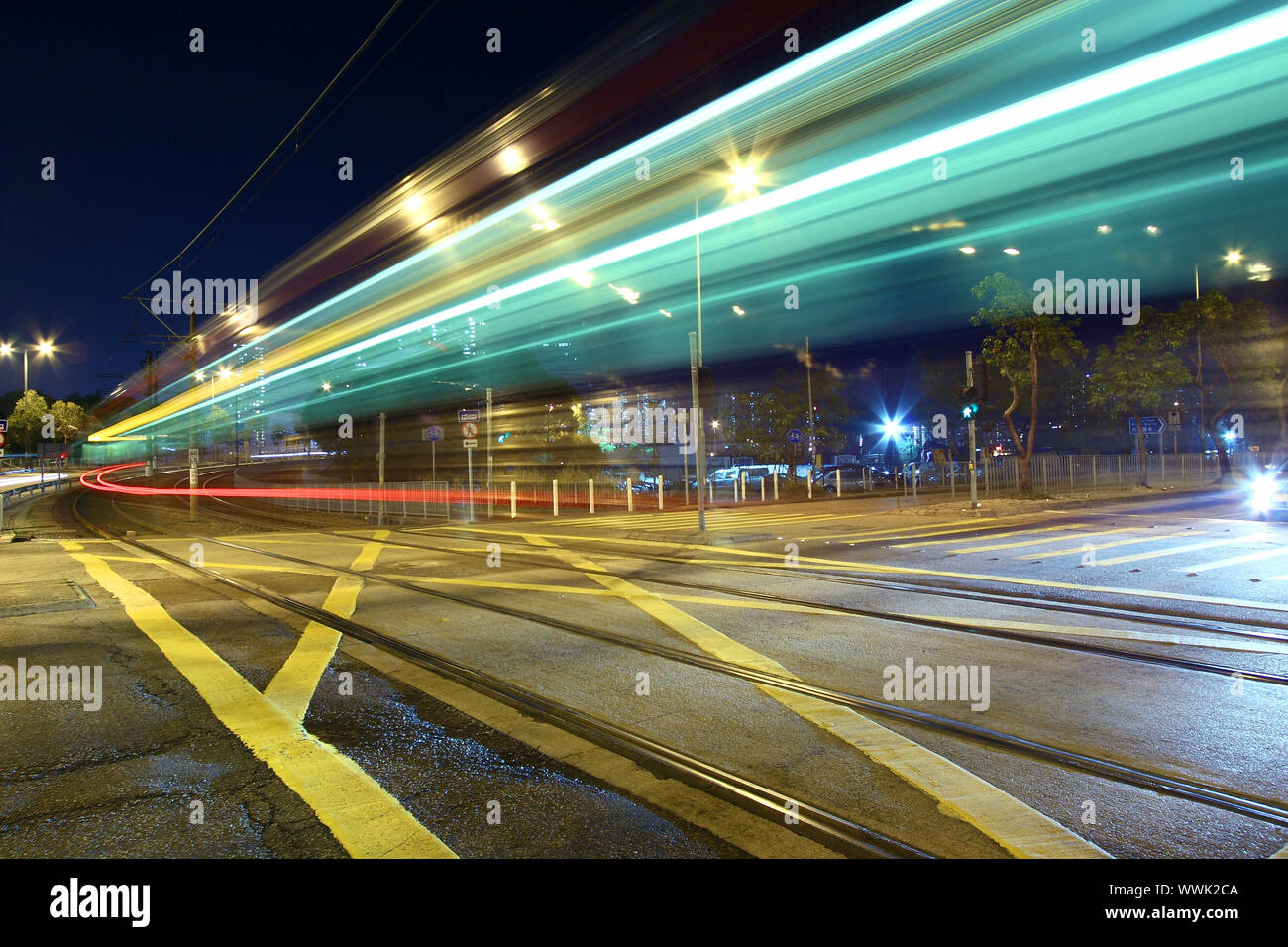 Light rail, one kind of transportation in Hong Kong at night Stock ...