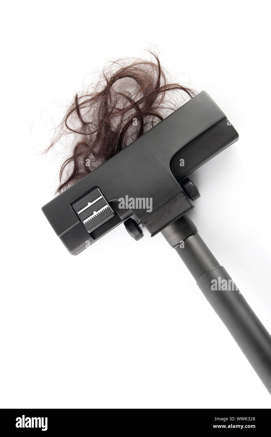 Vacuum cleaning fall hair on white background Stock Photo - Alamy
