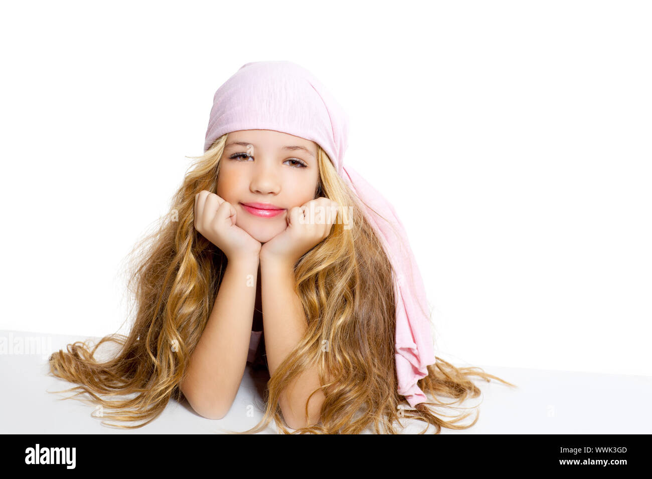 kid girl with pirate handkerchief beautiful portrait isolated on white ...