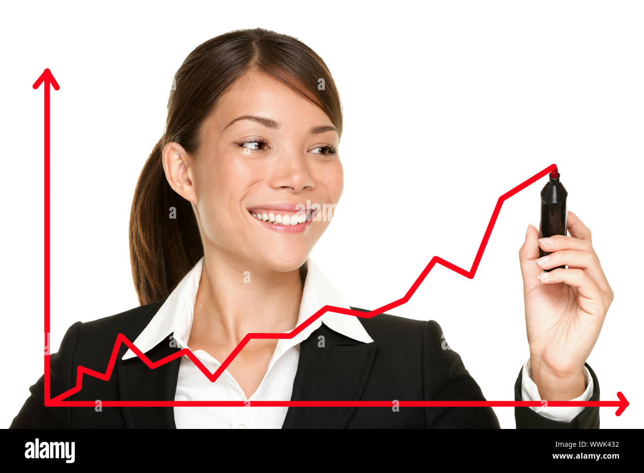Business success growth chart. Business woman drawing graph showing ...