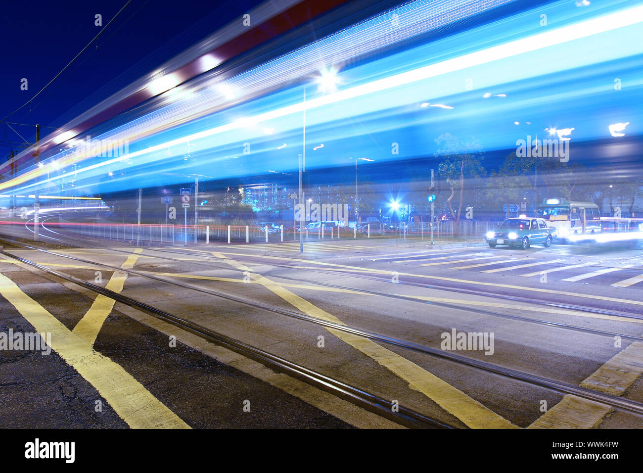 Light rail, one kind of transportation in Hong Kong at night Stock ...