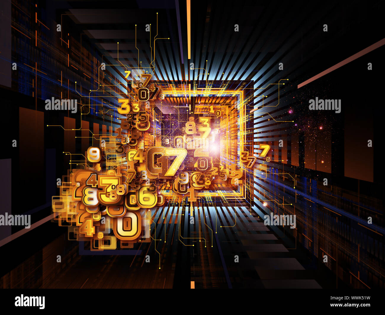 Interplay of numbers, lights and abstract technological elements on the ...
