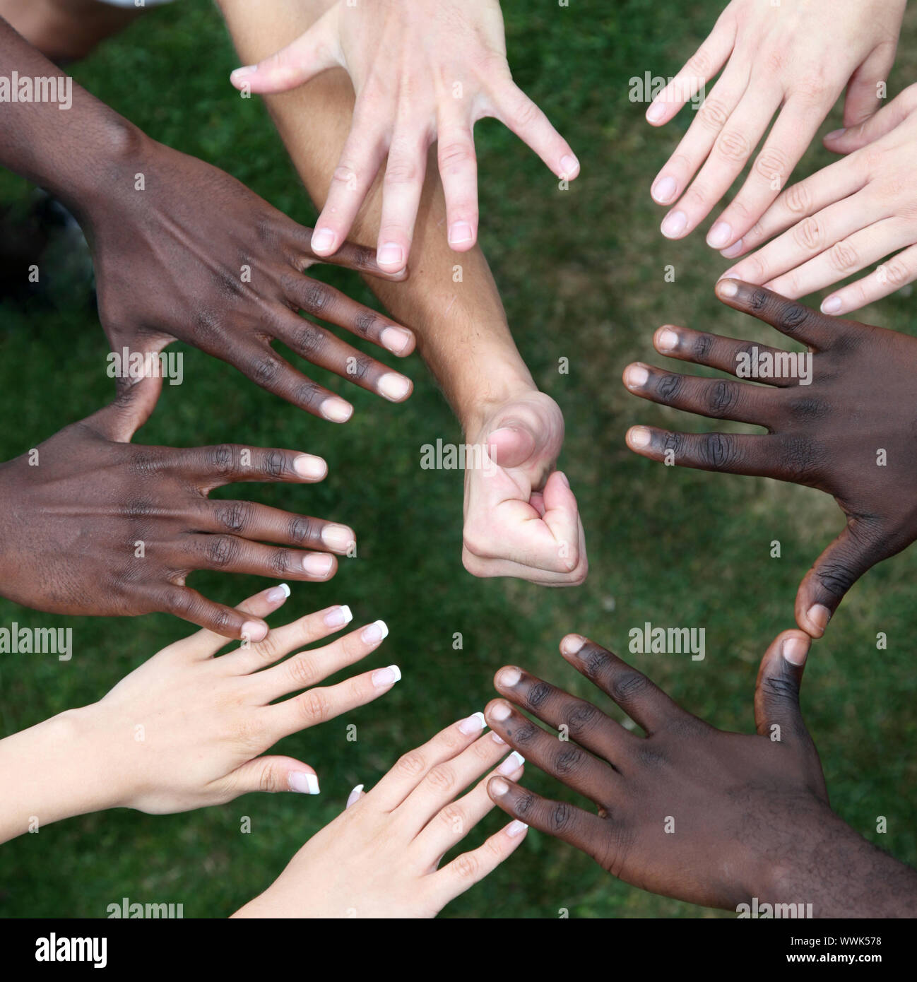Circle of hands with young people from different nations - Square Stock ...